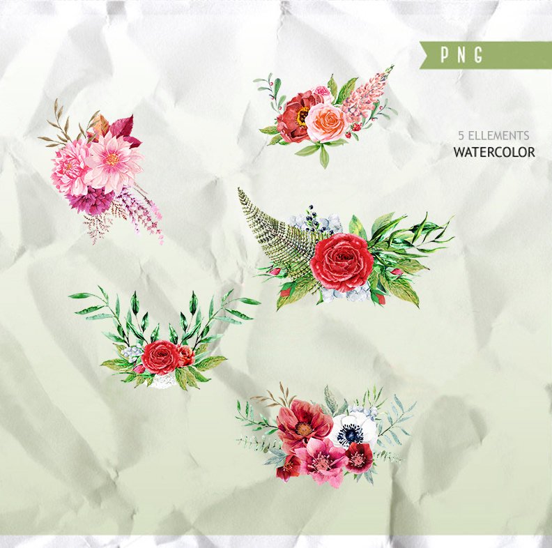 Garden Flowers Hand Painted Watercolor Clipart Clip Art (305427 ...