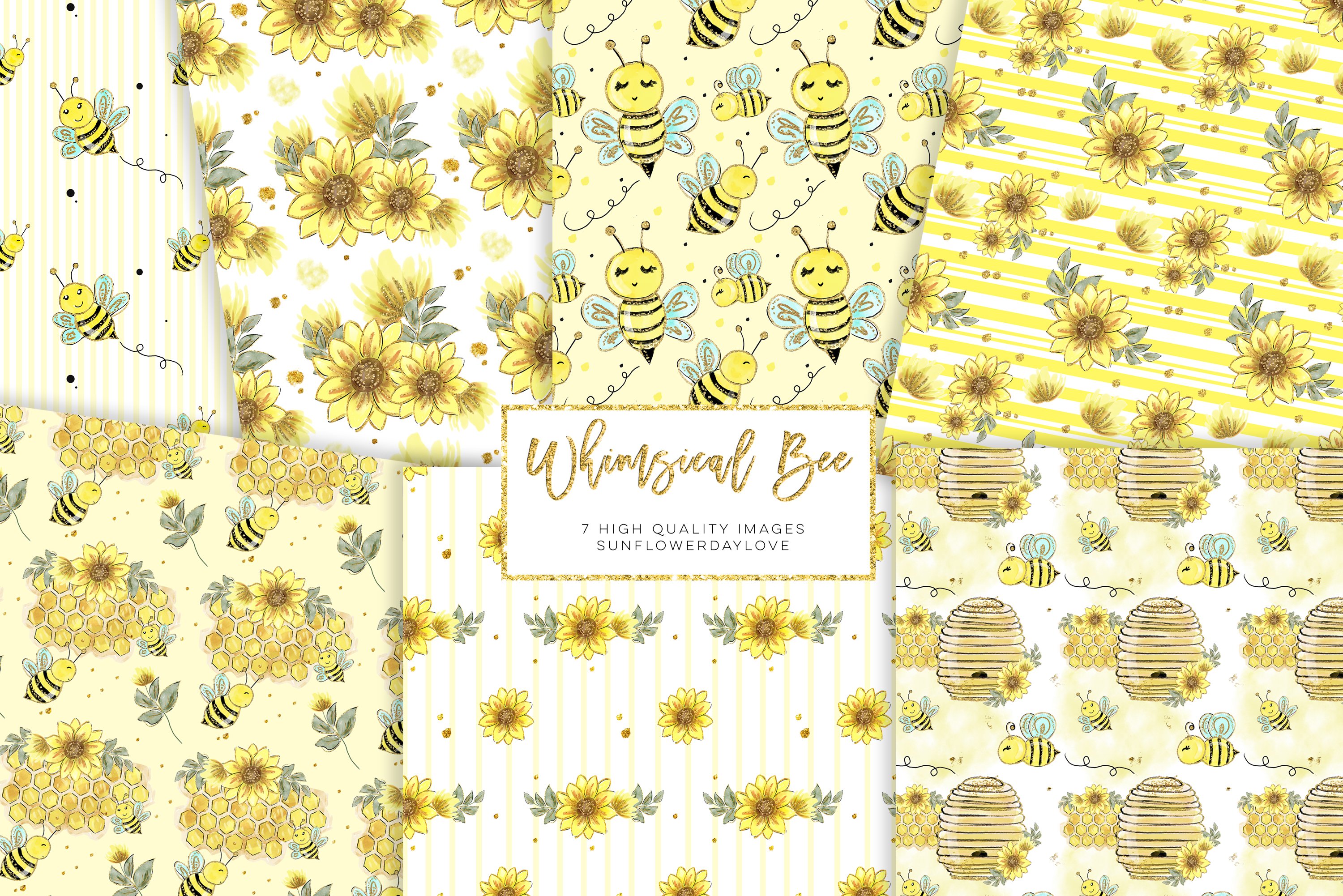 Watercolor bee clip art seamless pattern, whimsical bee (554118 ...