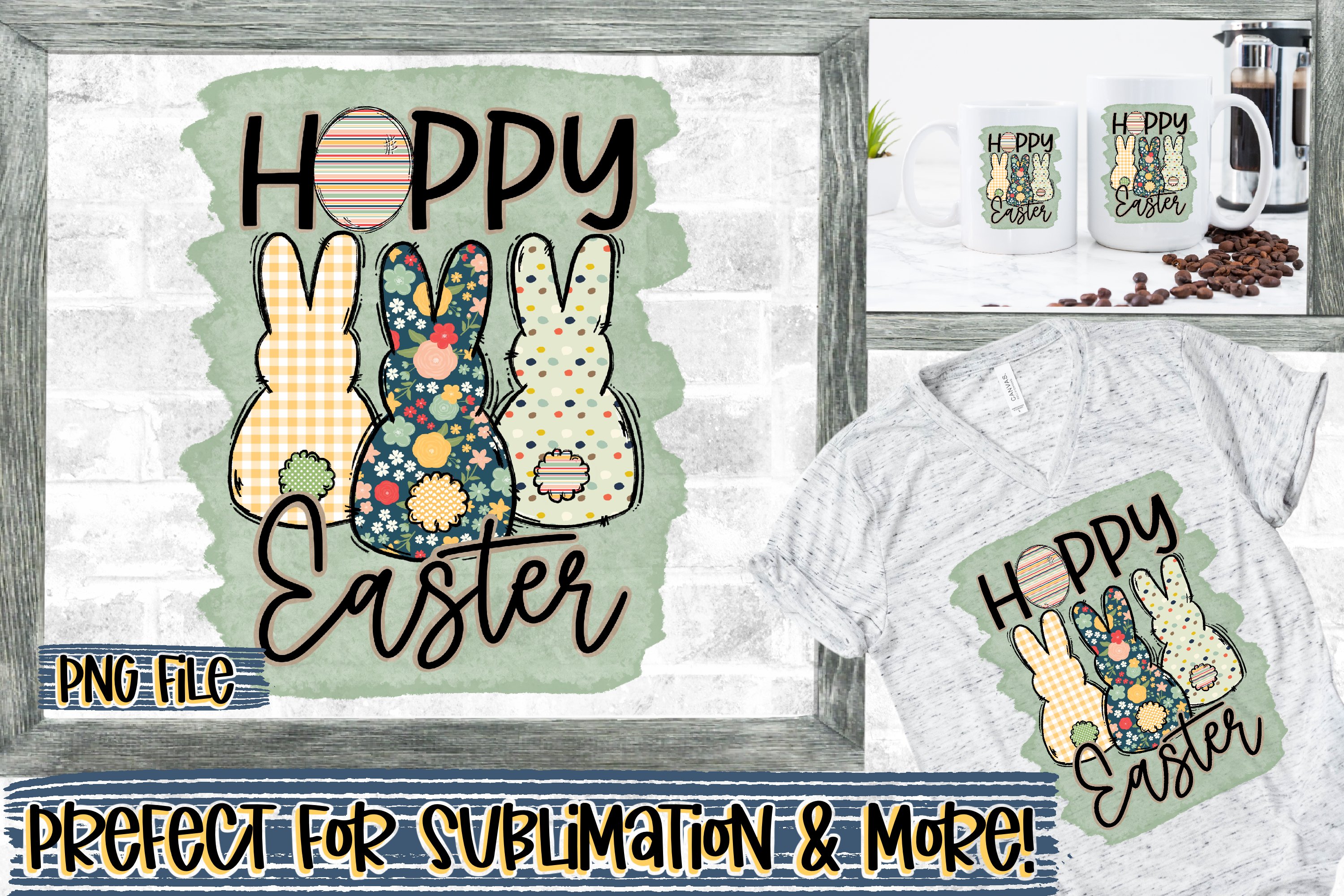 Hoppy Easter|Pattern Bunnies|Sublimation Easter Design|PNG (1249156 ...