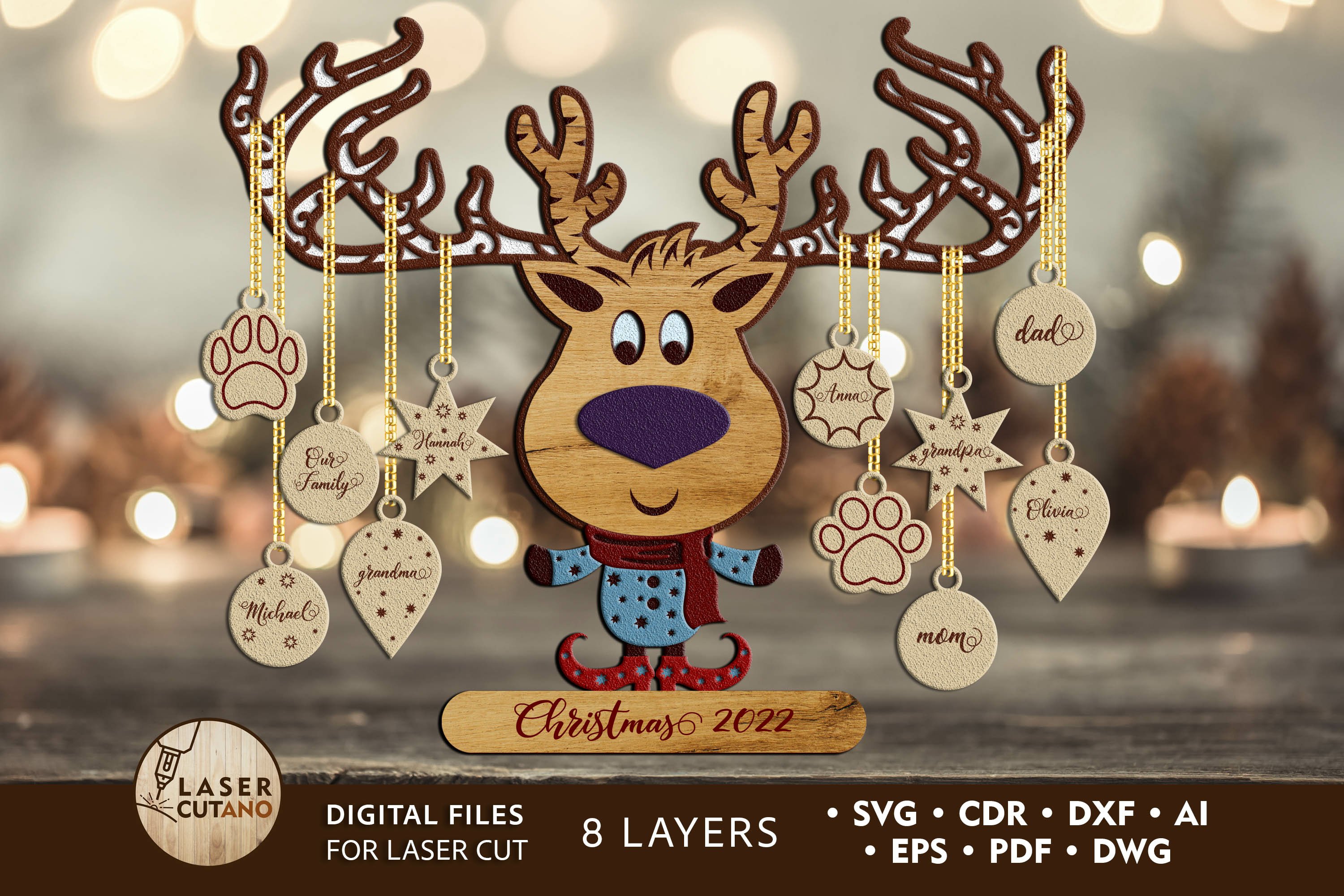 laser cutting Digital files cdr dfx festive Christmas bauble design dwg ...