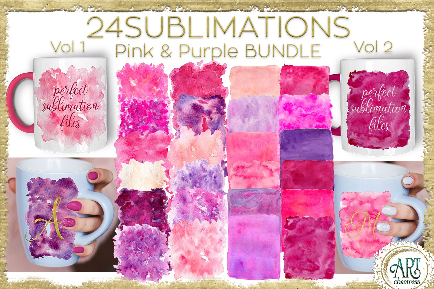 Sublimation BUNDLE Watercolor Pink Purple Vol 1 & Vol 2 PNG (1372189 ...
