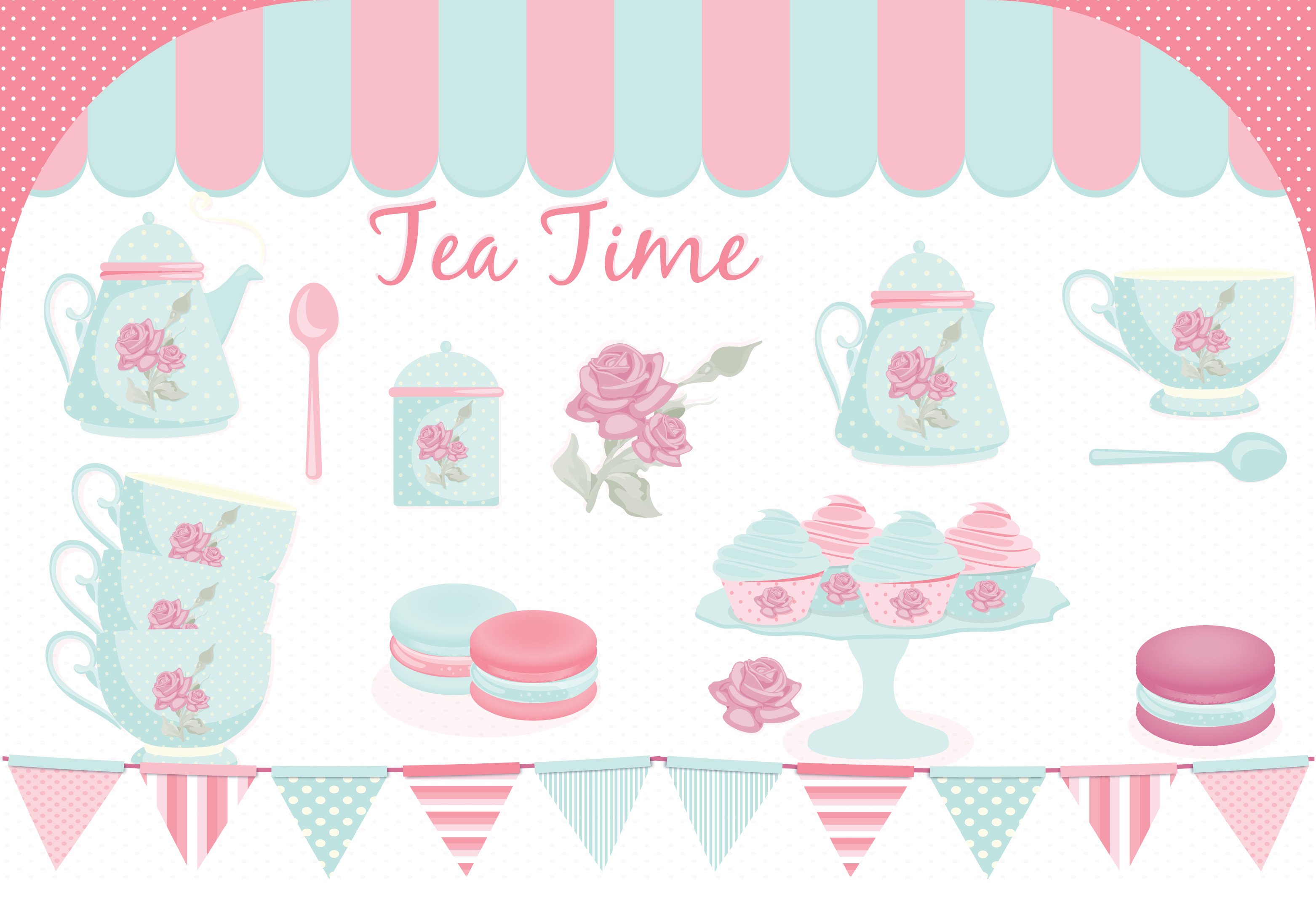 Tea time clipart, Tea time graphics (26986) | Illustrations | Design ...
