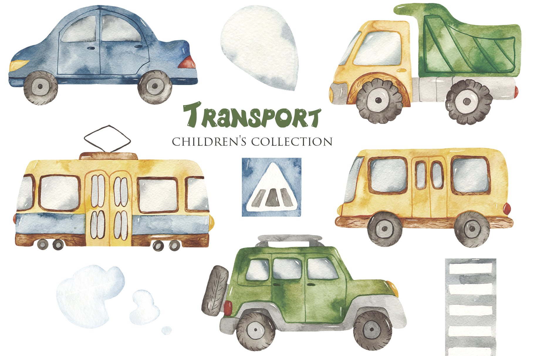Transport watercolor. BUNDLE. (372587) | Illustrations | Design Bundles