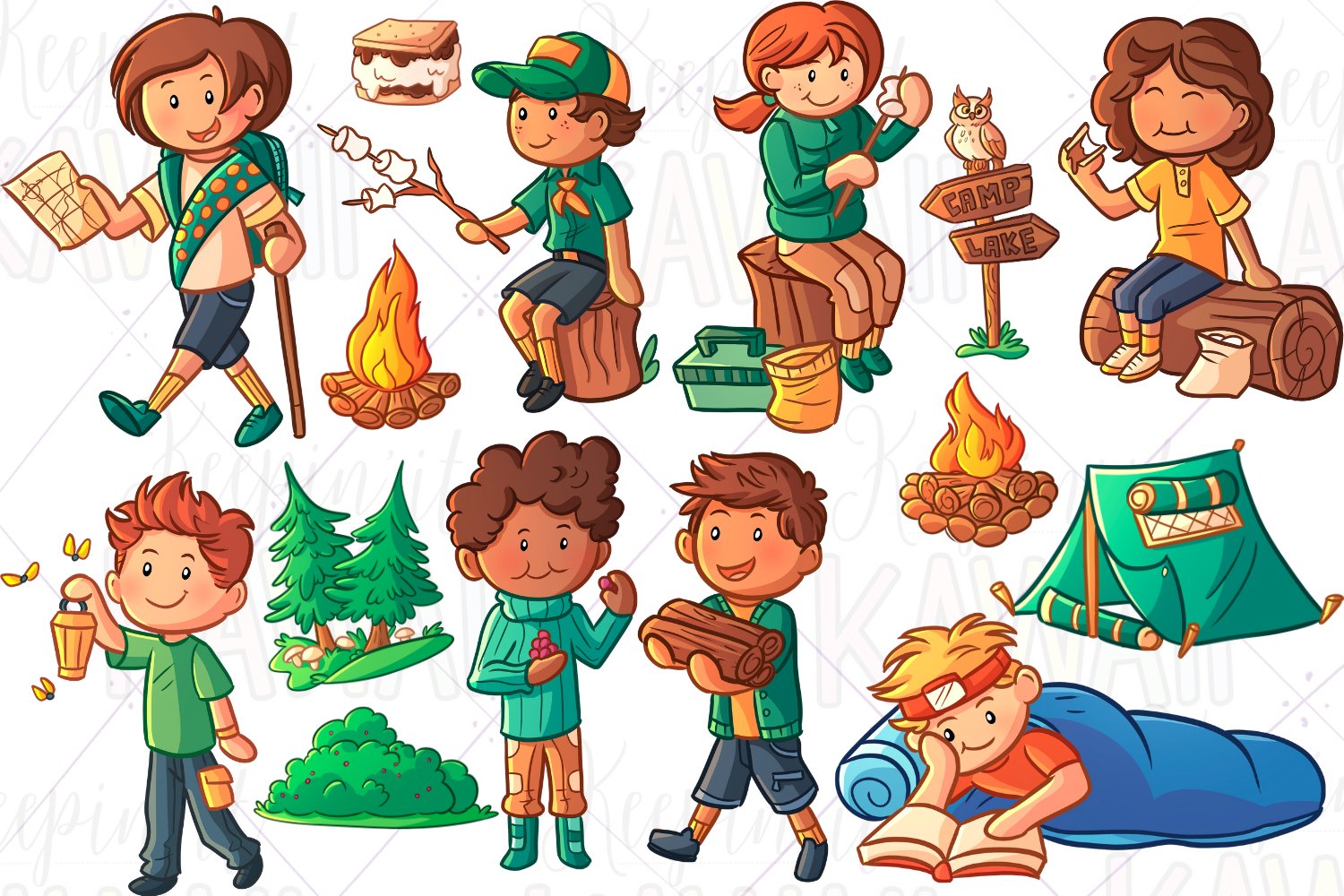 Cute Camping Clip Art (1158111) | Illustrations | Design Bundles