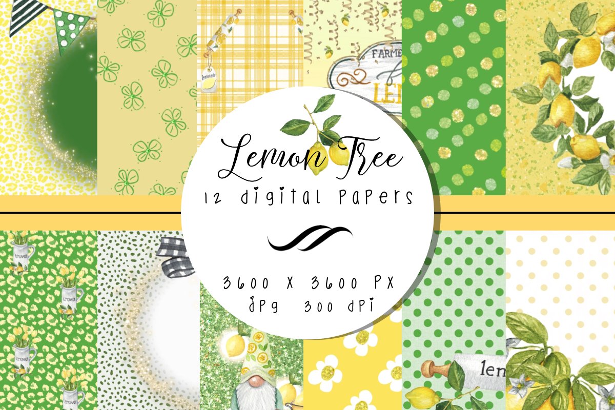 Lemons Yellow Citrus Digital Papers - Set of 12 JPG Files (1838028 ...