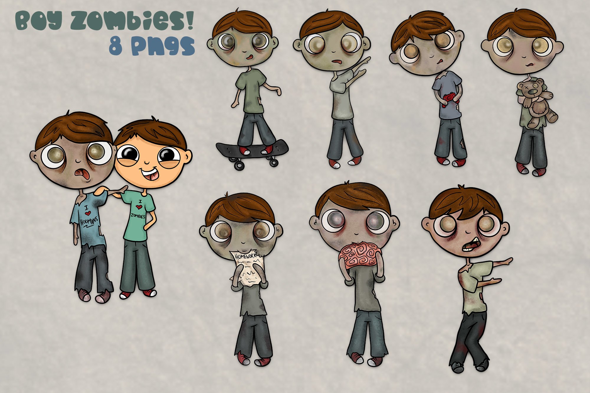 Zombie Bundle|Kid Friendly|Zombie Clipart|16 Clipart PNGS (352583 ...