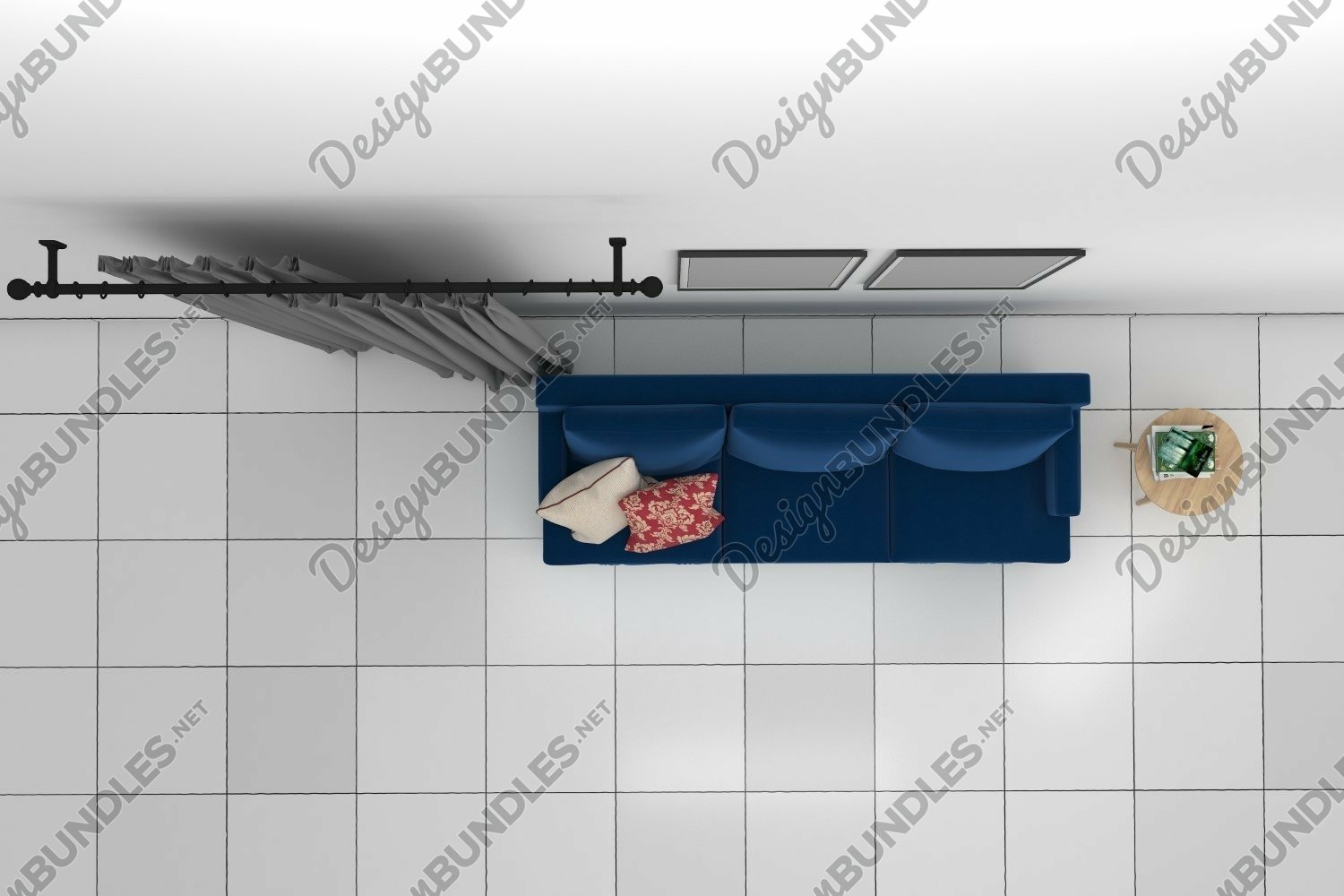 Top View Living Room Blue Sofa (1321705) | Architecture | Design Bundles