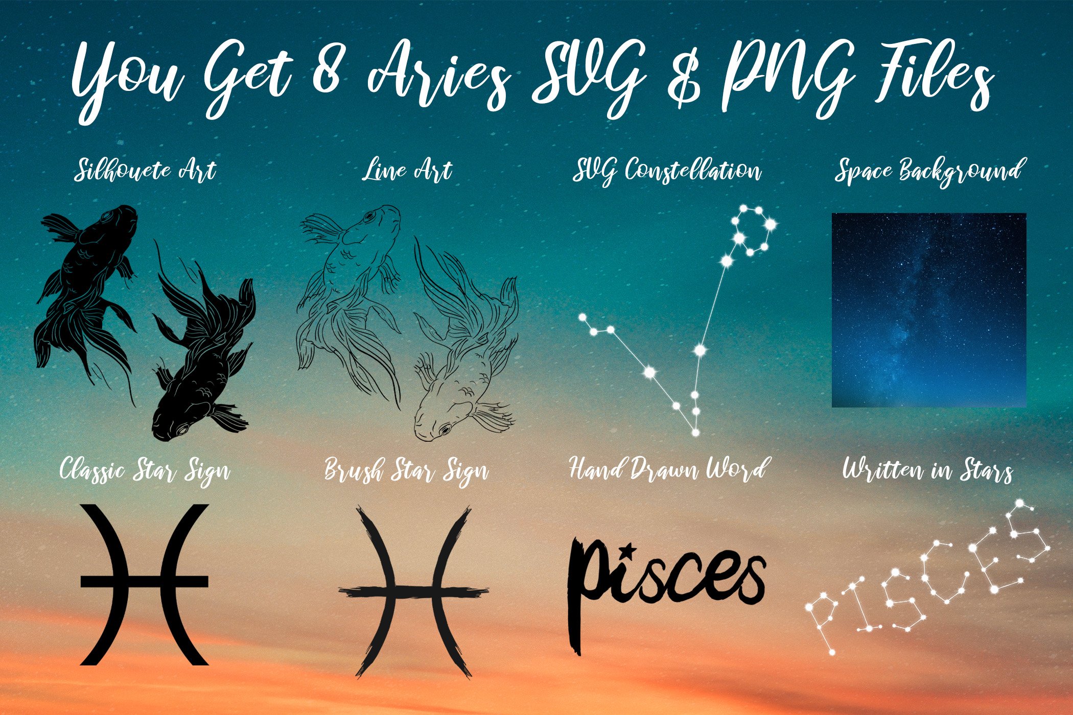 Pisces Zodiac, Constellation, Horoscope, Celestial Pack (312300) | SVGs ...