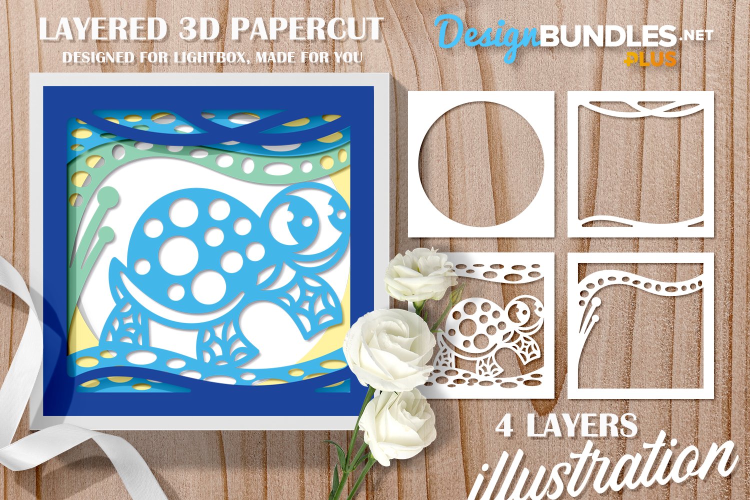 Cute Baby Turtle 3D Papercut, Layered Template Paper Cut