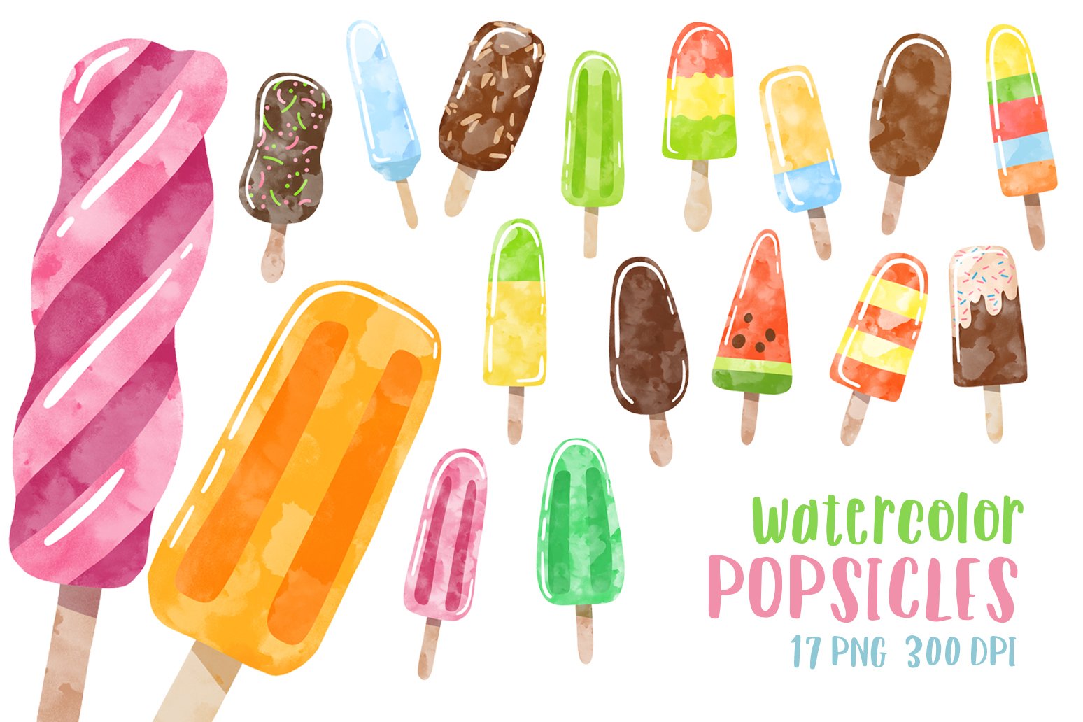 Clip Art & Image Files Papercraft Embellishments Watercolor Popsicle ...