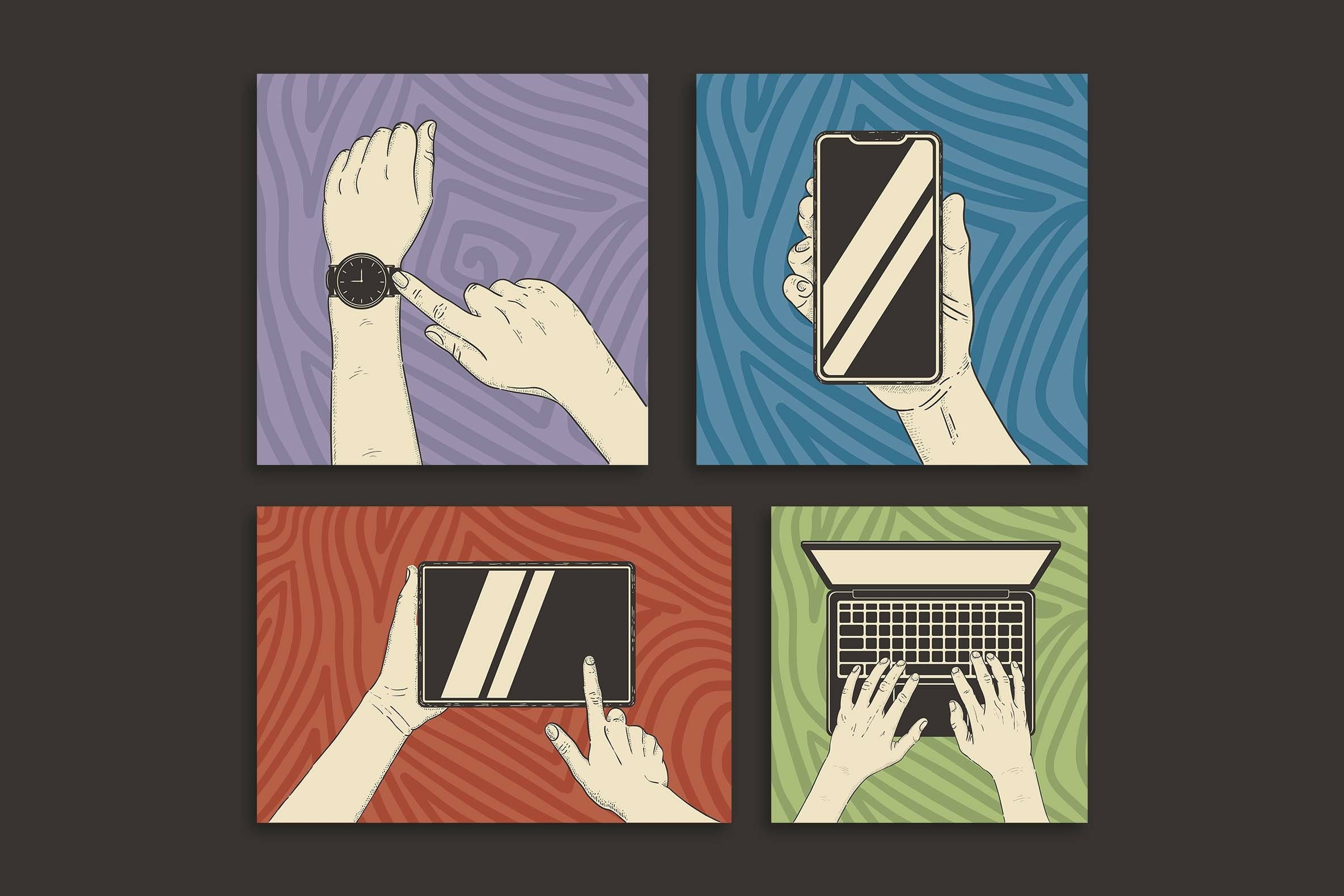 4 Hand-Drawn Vector Illustration Hand using Gadget (1763588 ...