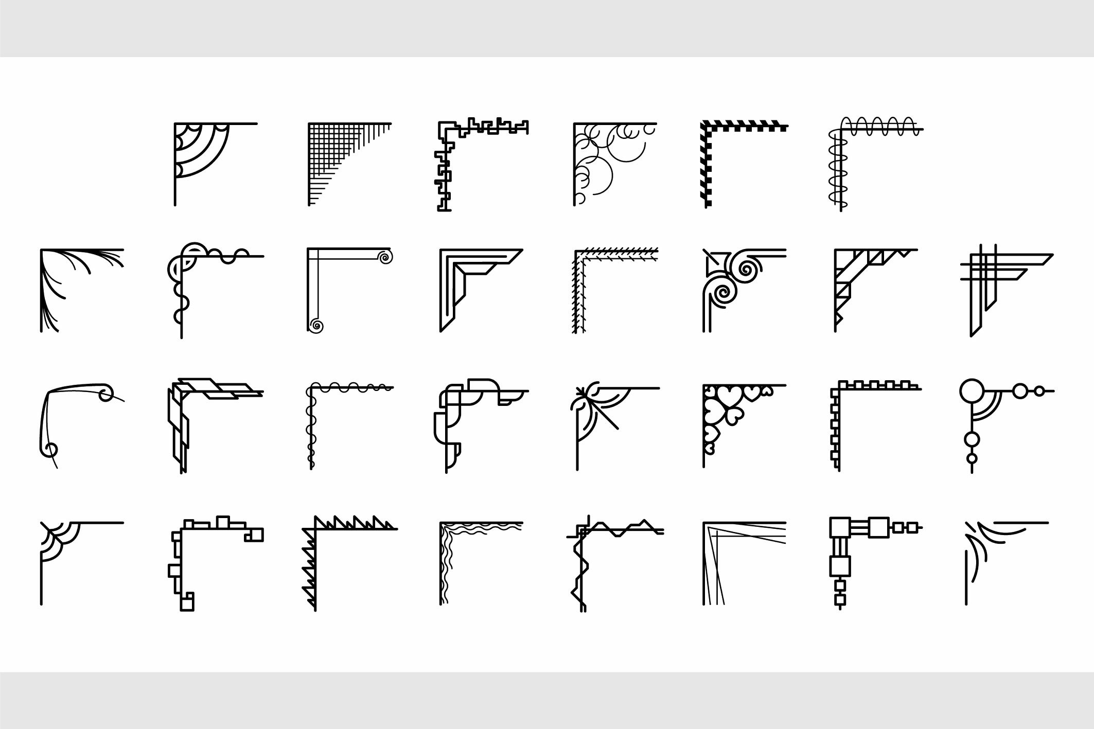 Abstract Set Collection Black Line Corners Doodle Vector (1827648 ...