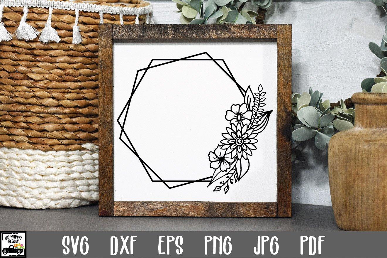 Double Hexagon Flower Frame Monogram SVG