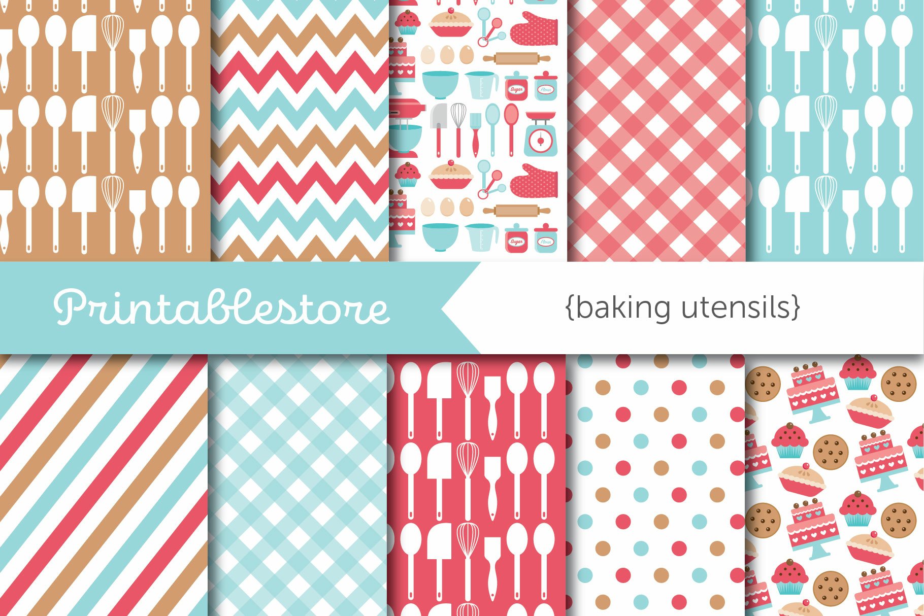 Baking Utensils Digital Paper DP11 (20496) | Scrapbooking | Design Bundles