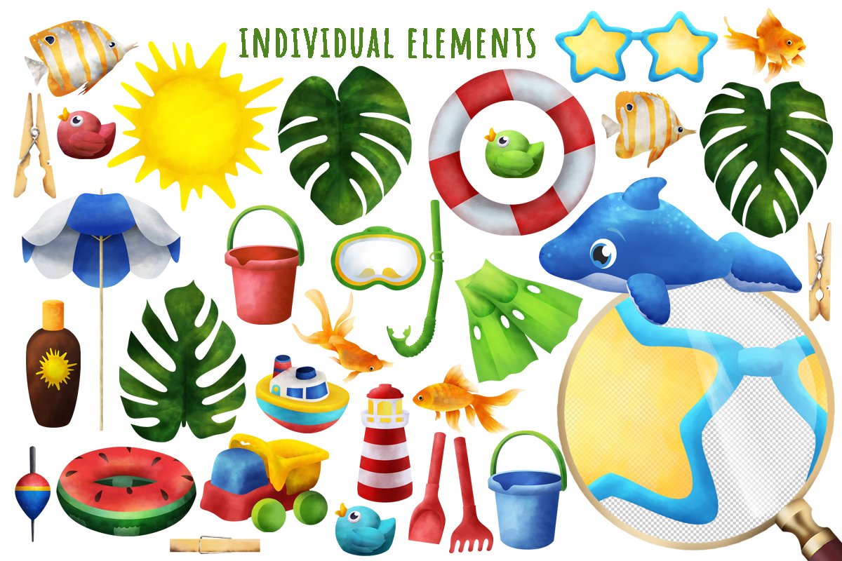 Drawn beach bundle. Part 1 (743587) | Elements | Design Bundles