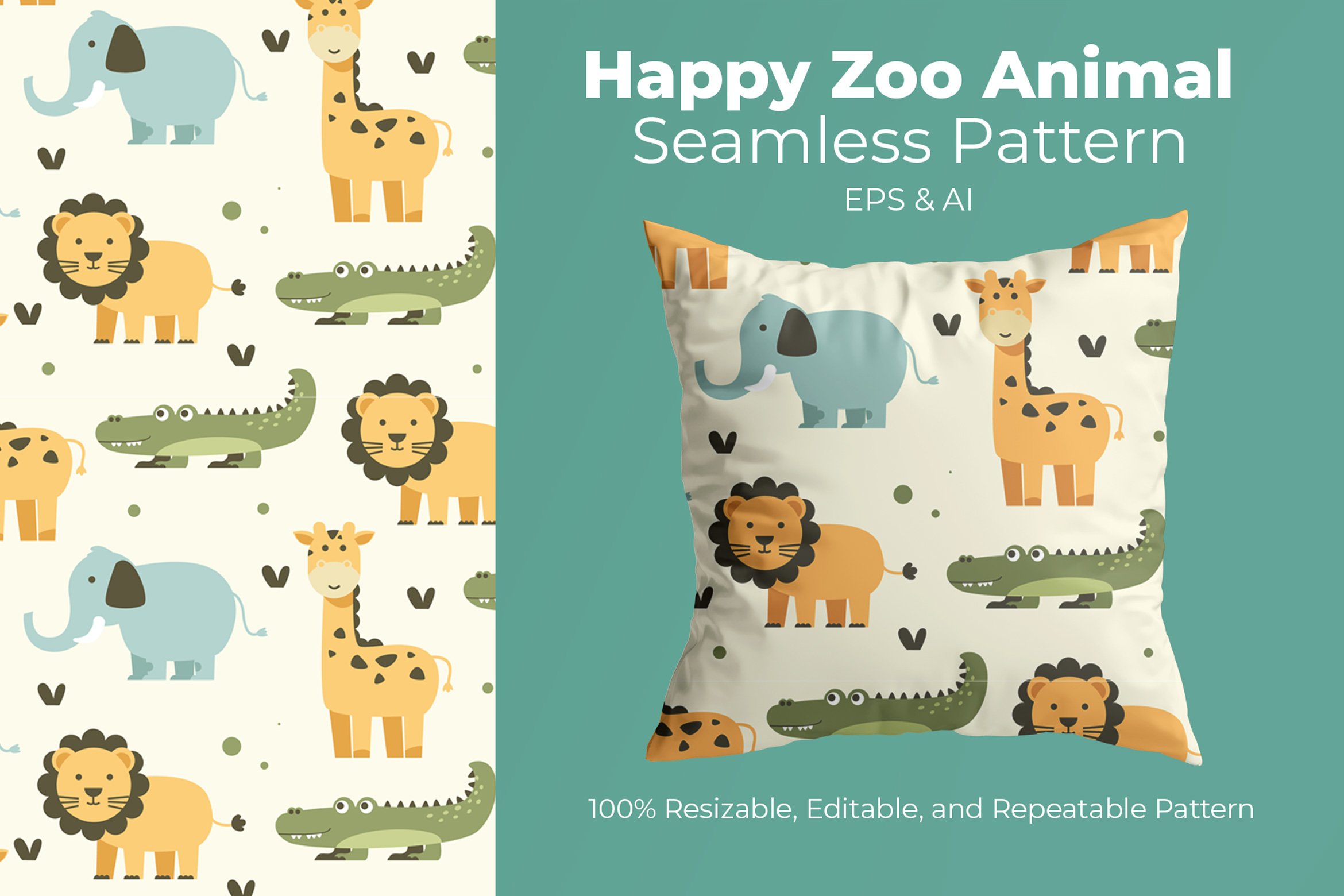 Happy Zoo Animal - Seamless Pattern