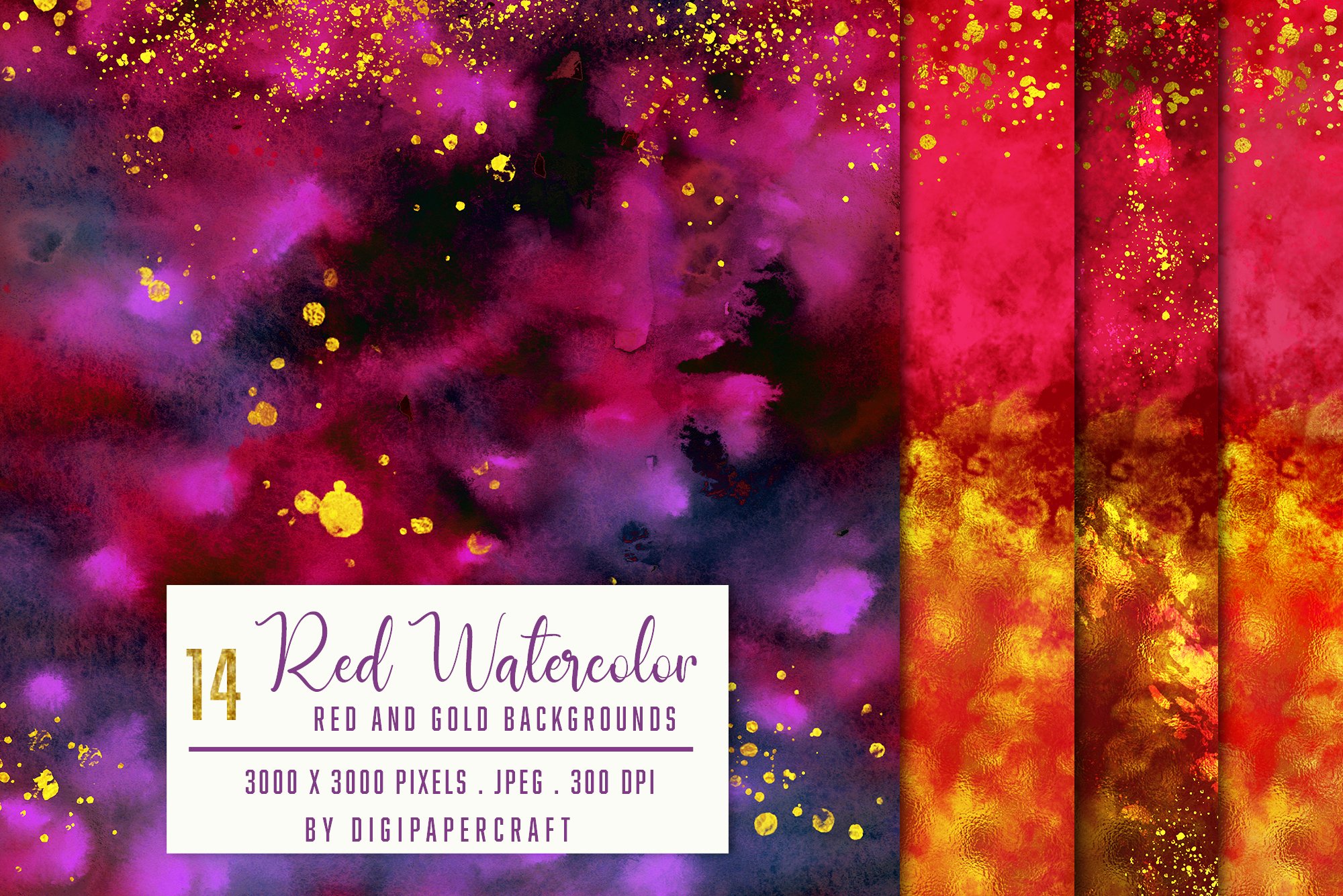 Luxury Red and Gold Digital Paper, Watercolor backgrounds (886228 ...