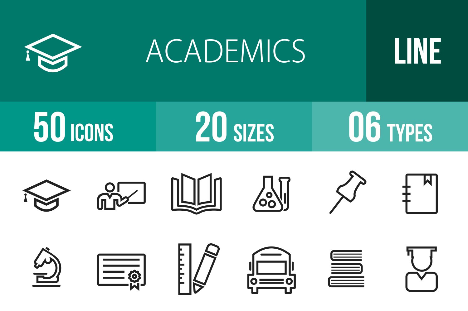 50 Academics Line Icons (41585) | Icons | Design Bundles