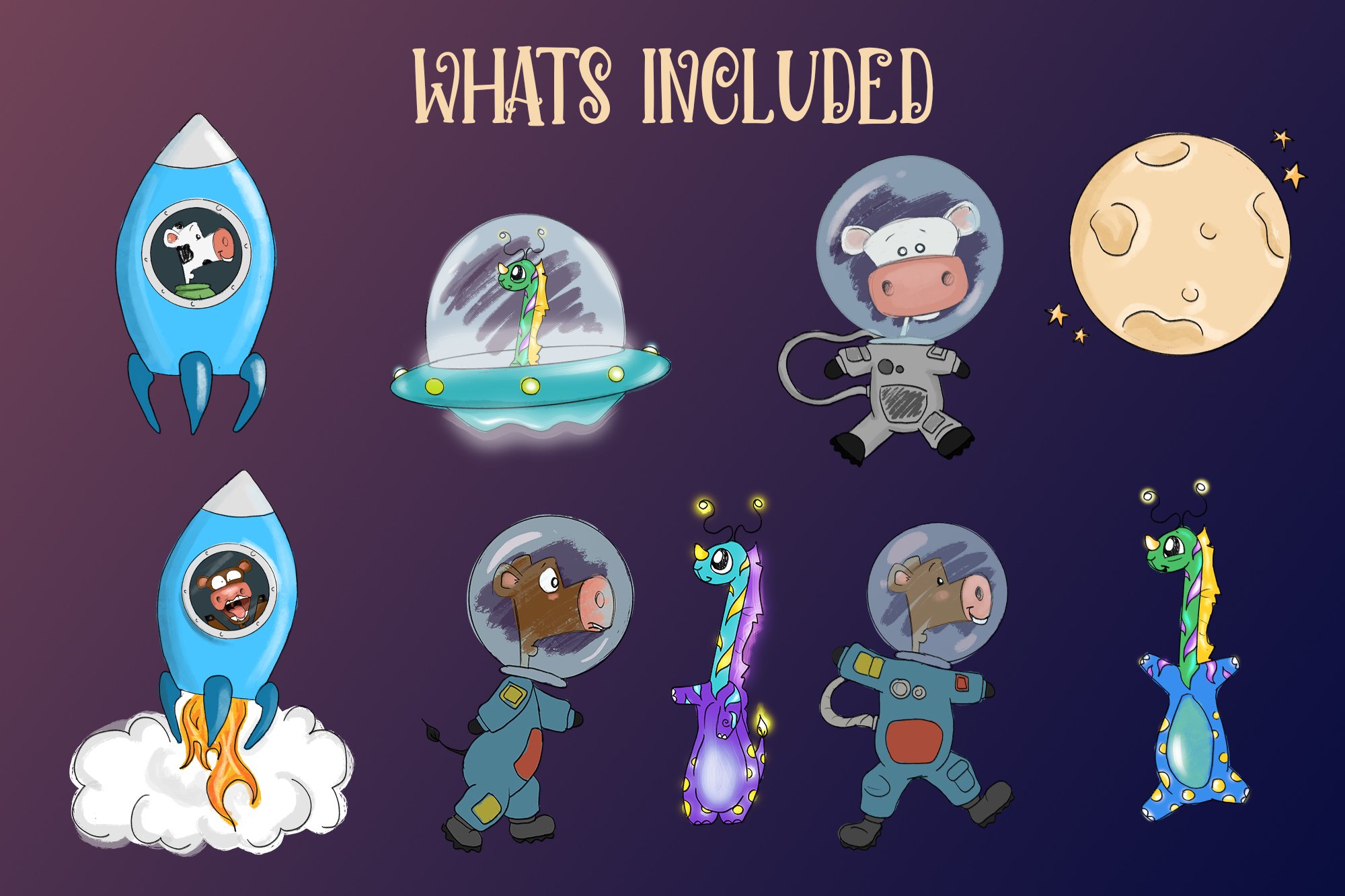 Cow Meets Alien| Cows in Space|Alien and Cow Clipart