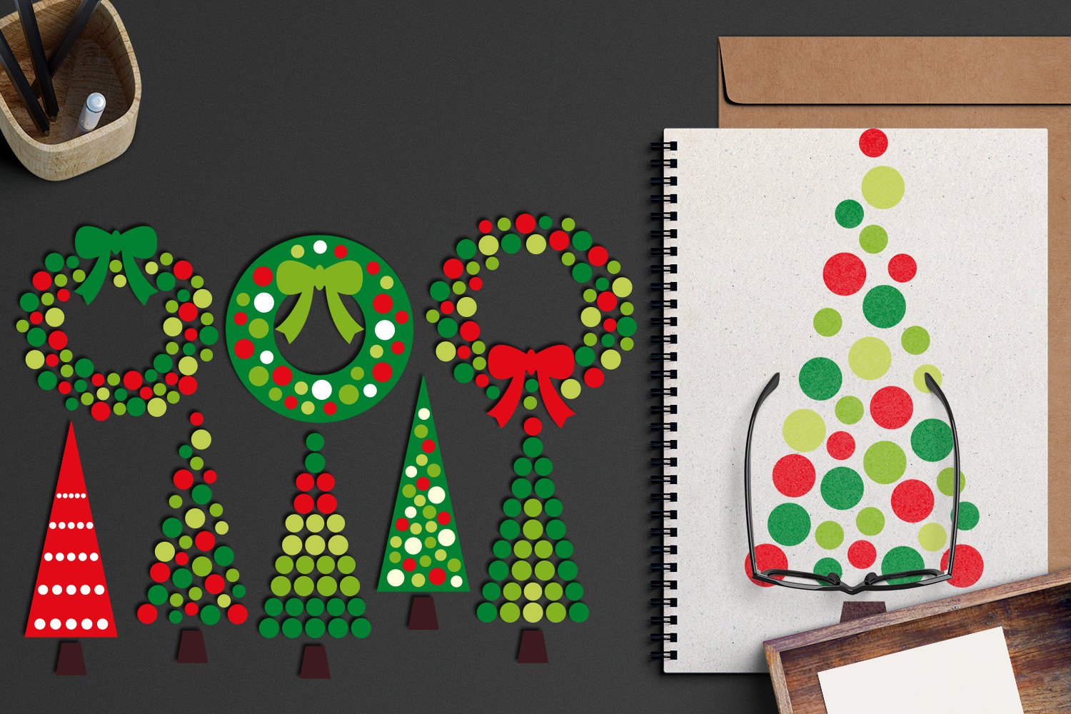 Christmas Wreath and Tree Polka Dot (155944) | Illustrations | Design ...