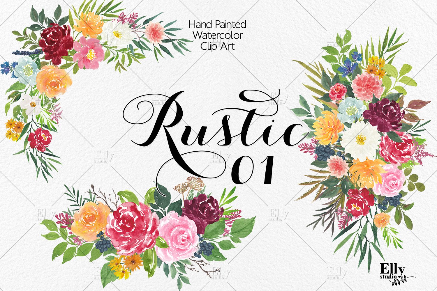 Rustic Watercolor Floral Clip Art (134383) | Illustrations | Design Bundles