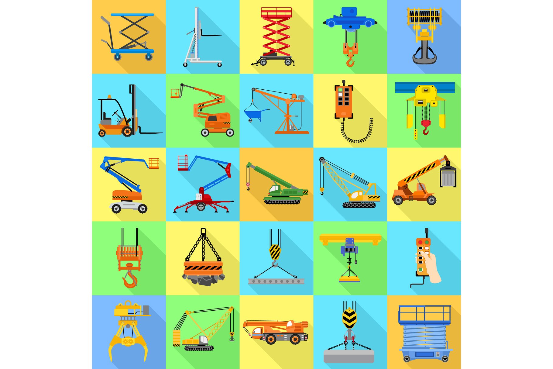Lifting machine icon set, flat style (565858) | Illustrations | Design ...