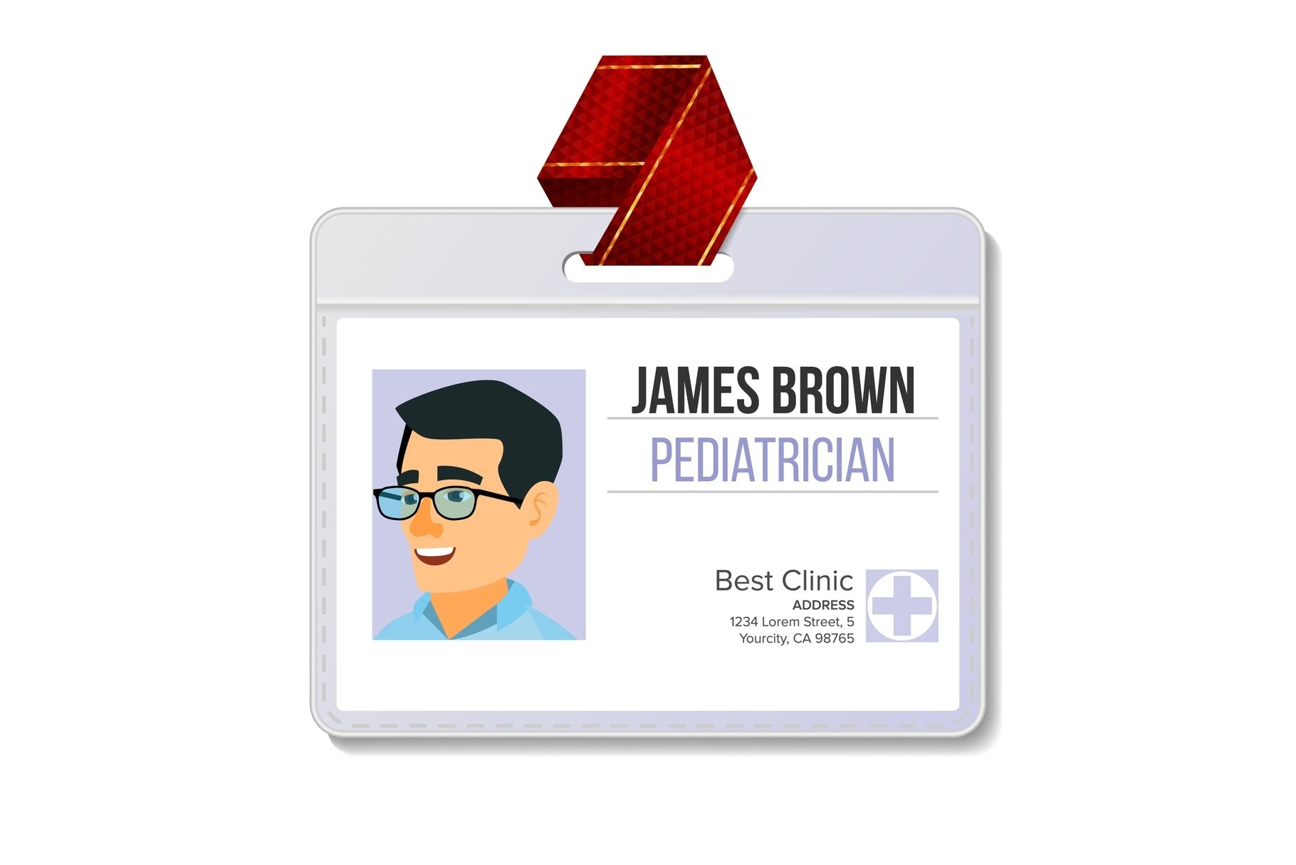 Pediatrician Medical Identification Badge Vector. Man. Name