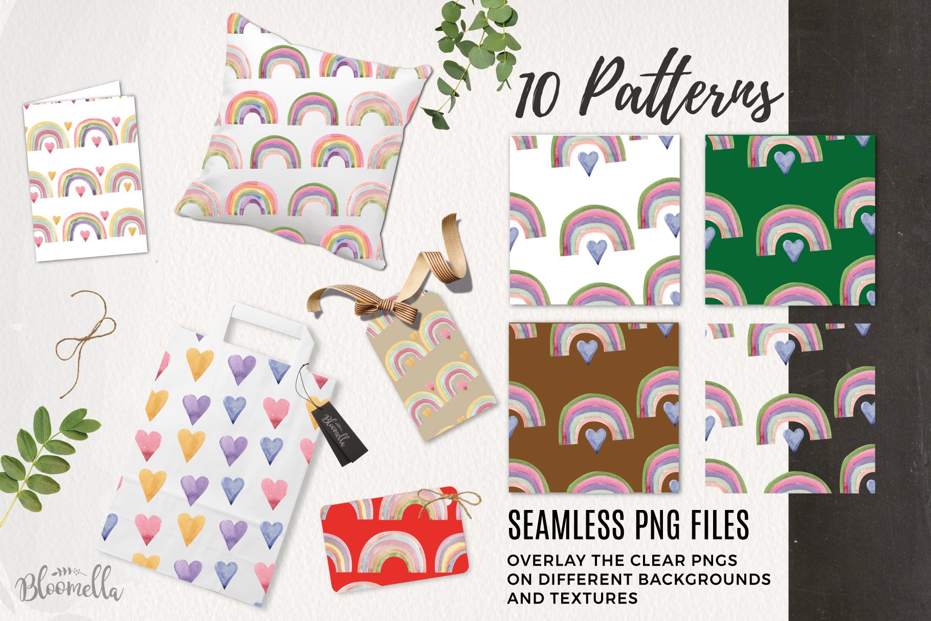 Rainbow Seamless Patterns Digital Paper Watercolor Hearts