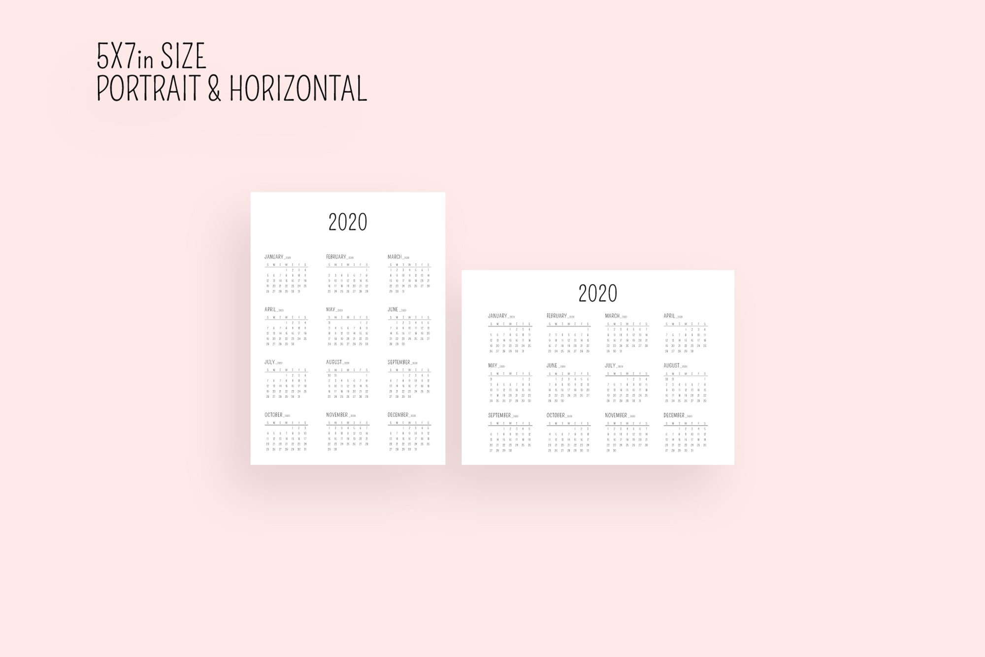 Minimal Calendar 2020 Template (391315) | Branding | Design Bundles