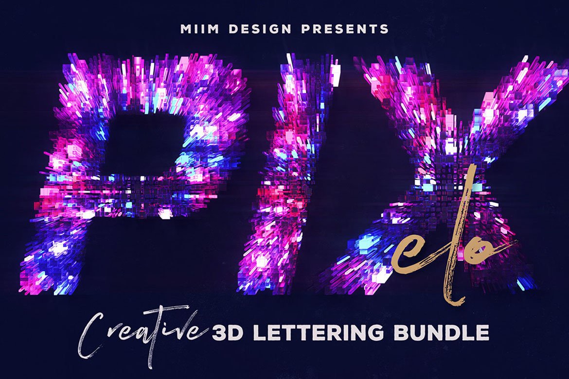 Pixelo 3D Lettering (649336) | Objects | Design Bundles