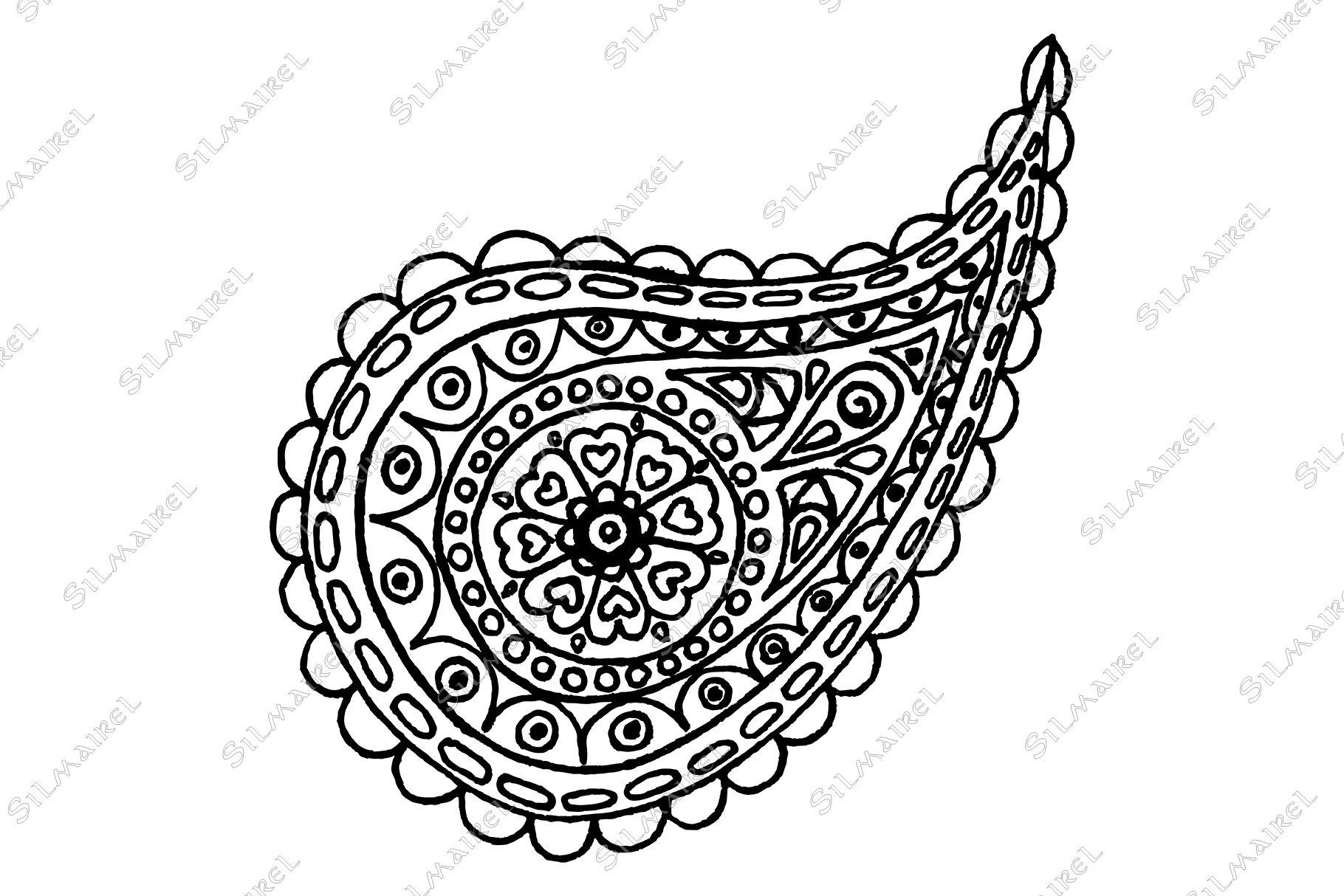 Paisley buta hand drawn monochrome pattern doodle vector art (919176 ...