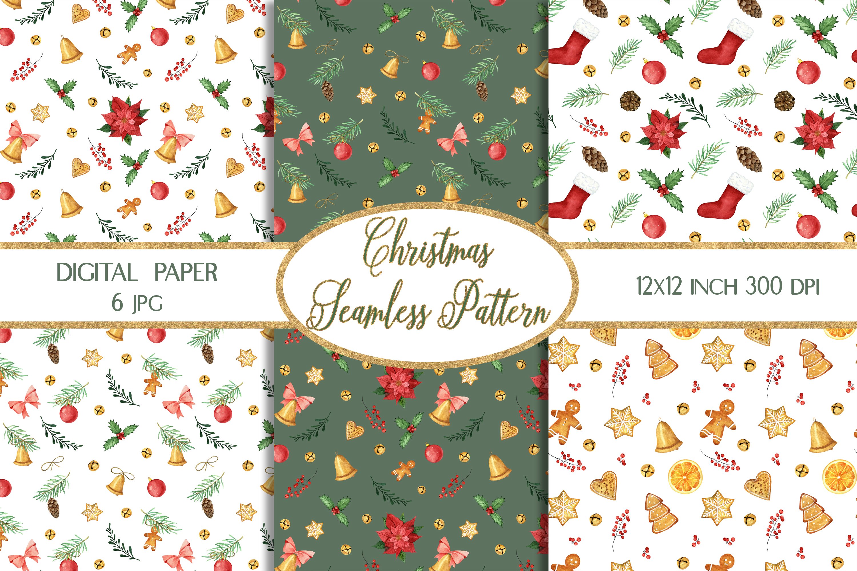 Watercolor Christmas Seamless Digital Paper (1043333) | Patterns ...