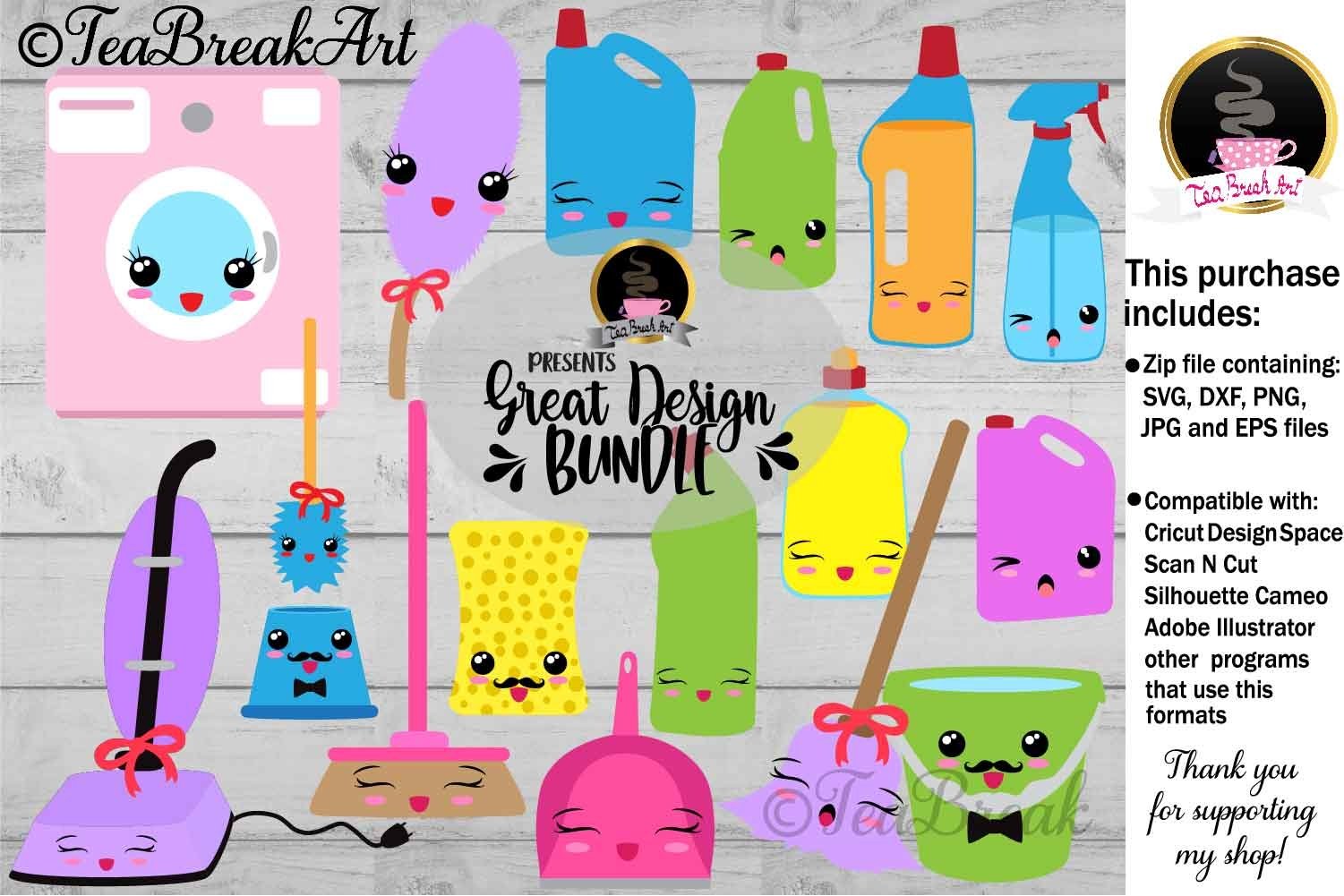 Kawaii cleaning set Cutting Files svg 1188 (607730) | SVGs | Design Bundles