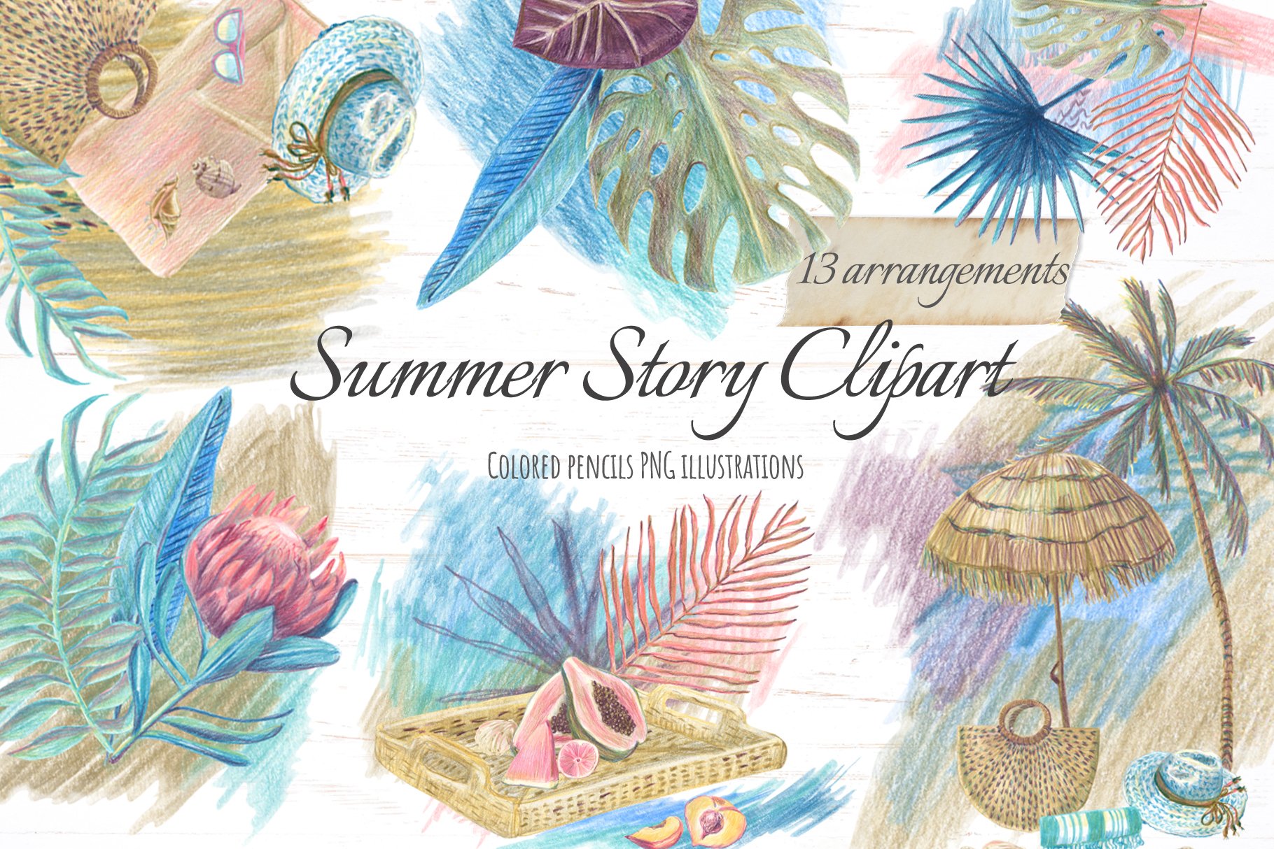 Summer decor clipart. Vacation arrangements. Colored pencils (1358579 ...