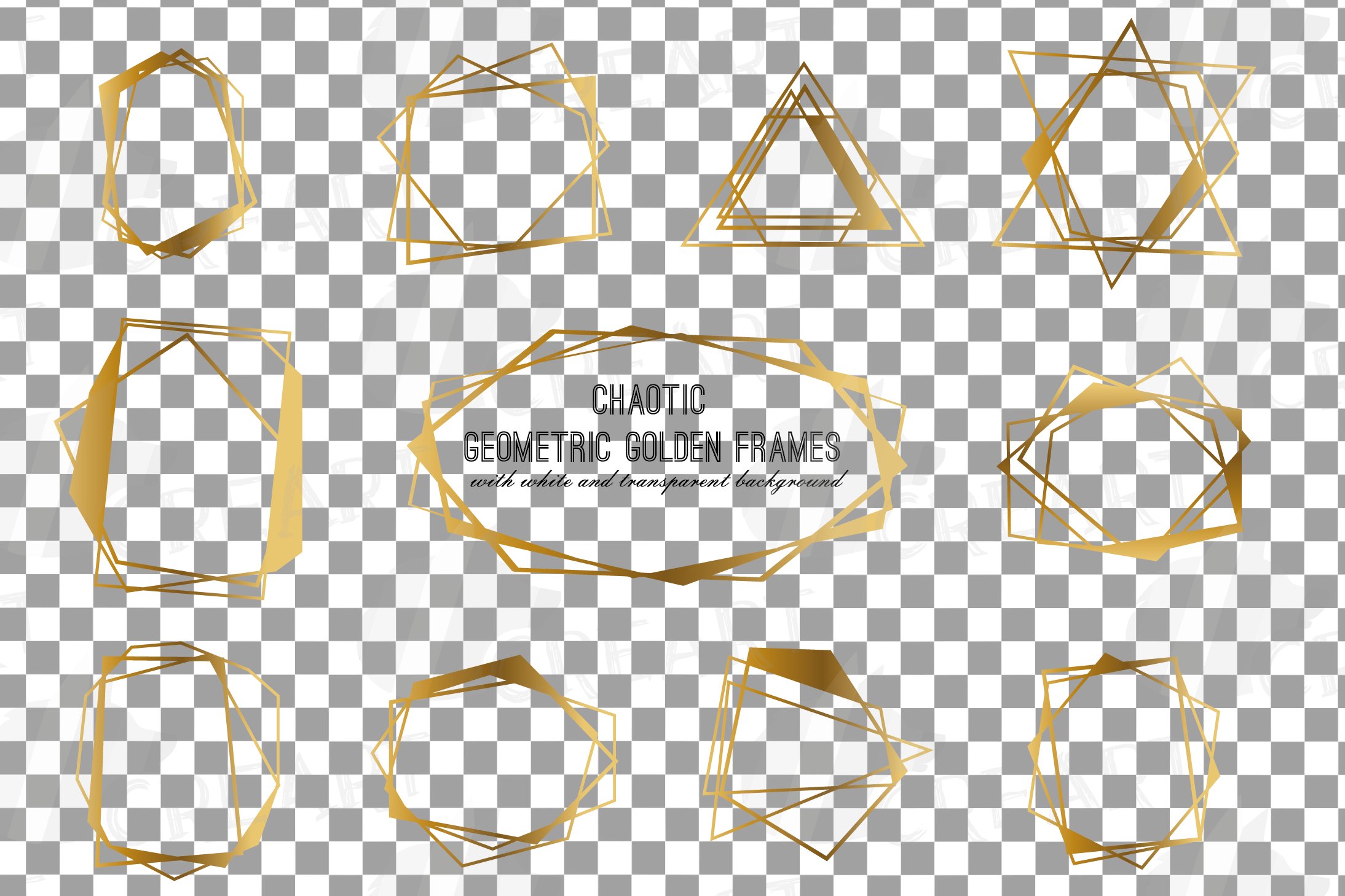 Chaotic geometric golden frames, lineal frames clip art (216091 ...