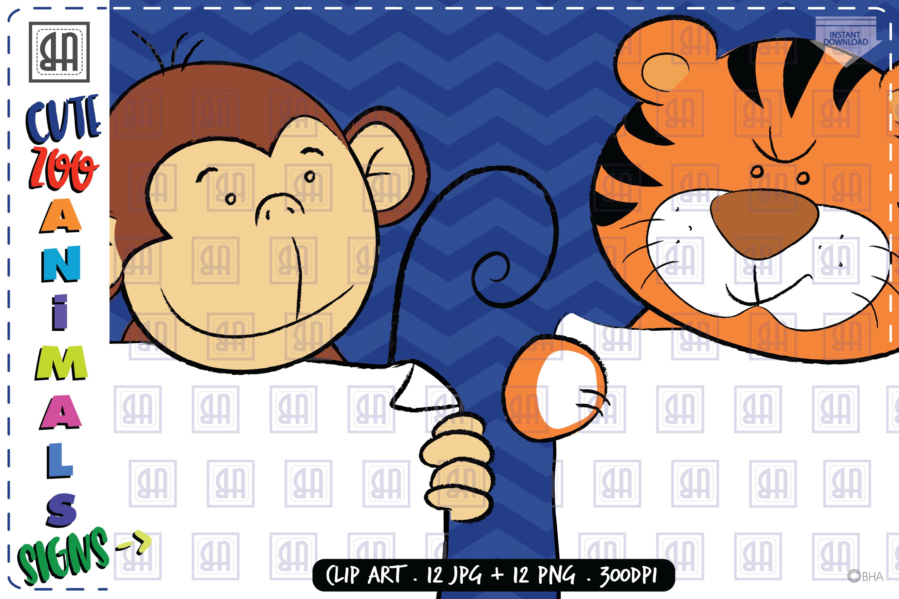 Cute Zoo Animals holding blank signs, animals bundle (184559) | Cut ...