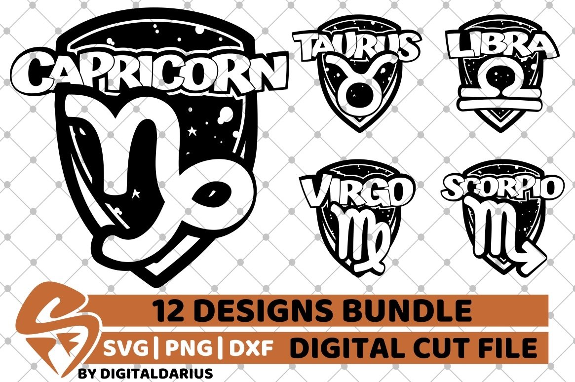 12x Zodiac Sign Bundle svg, Astrology svg, Mascot vector (435218) | Cut ...