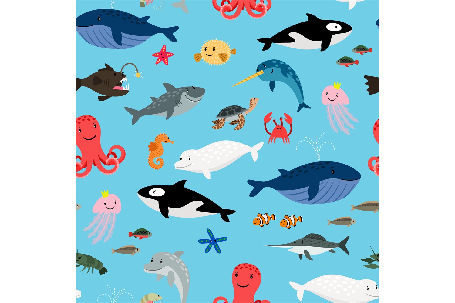 Sea animals pattern (904009) | Patterns | Design Bundles