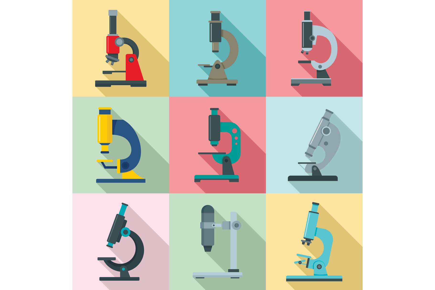 Microscope icon set, flat style (549658) | Illustrations | Design Bundles