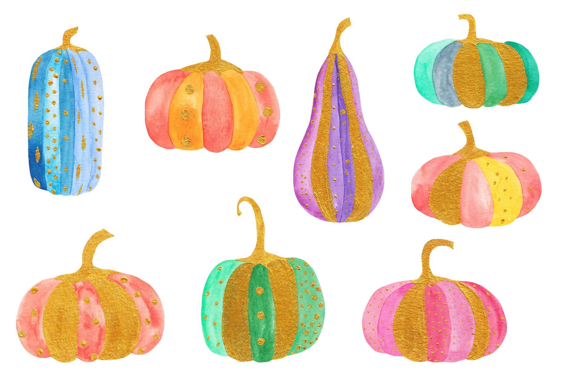 Watercolor Pumpkins Illustrations, Gold Pumpkin illustration (775672 ...