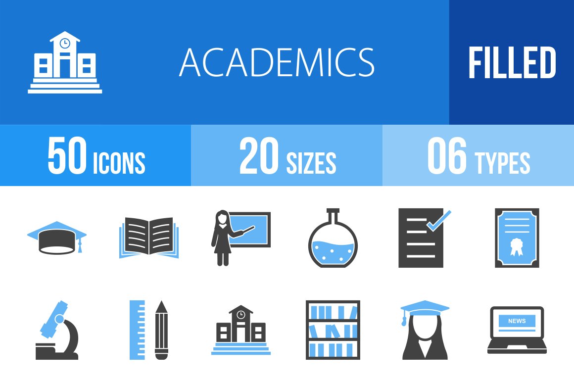 50 Academics Filled Blue & Black Icons Season II (534740) | Icons ...