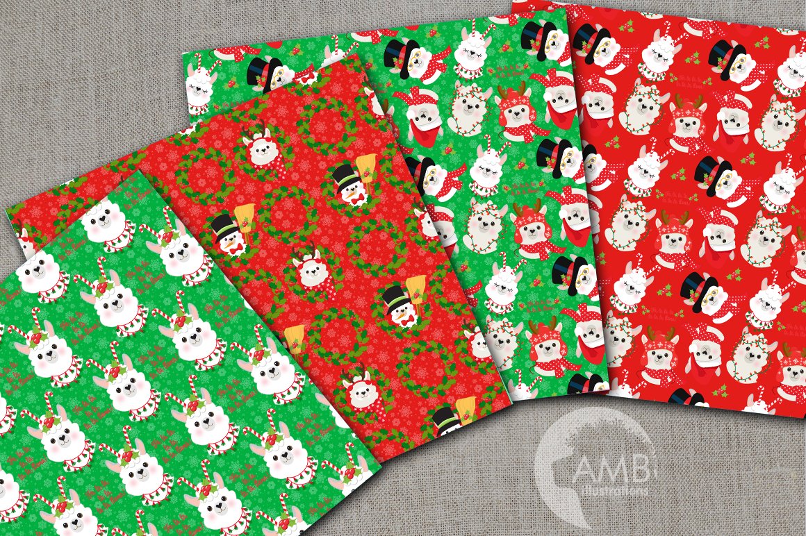 Christmas Llama Patterns, scrapbooking papers AMB-2104 (725413 ...