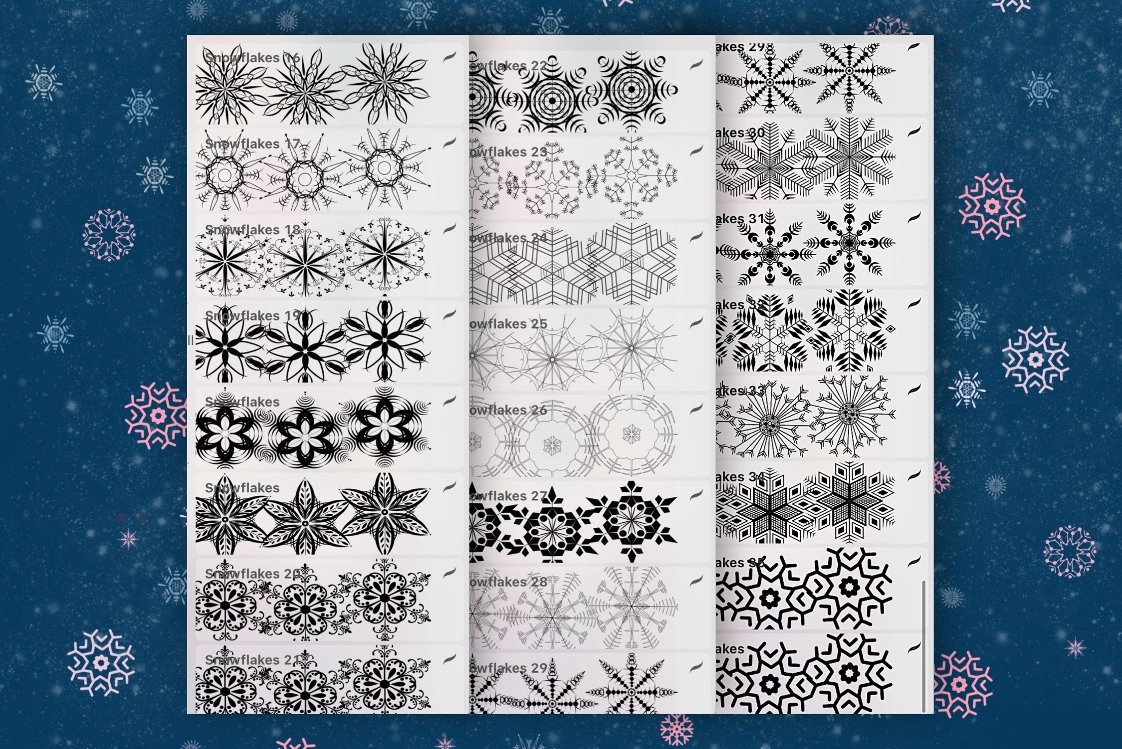 36 Procreate Snowflake Brushes (1123878) | Procreate | Design Bundles