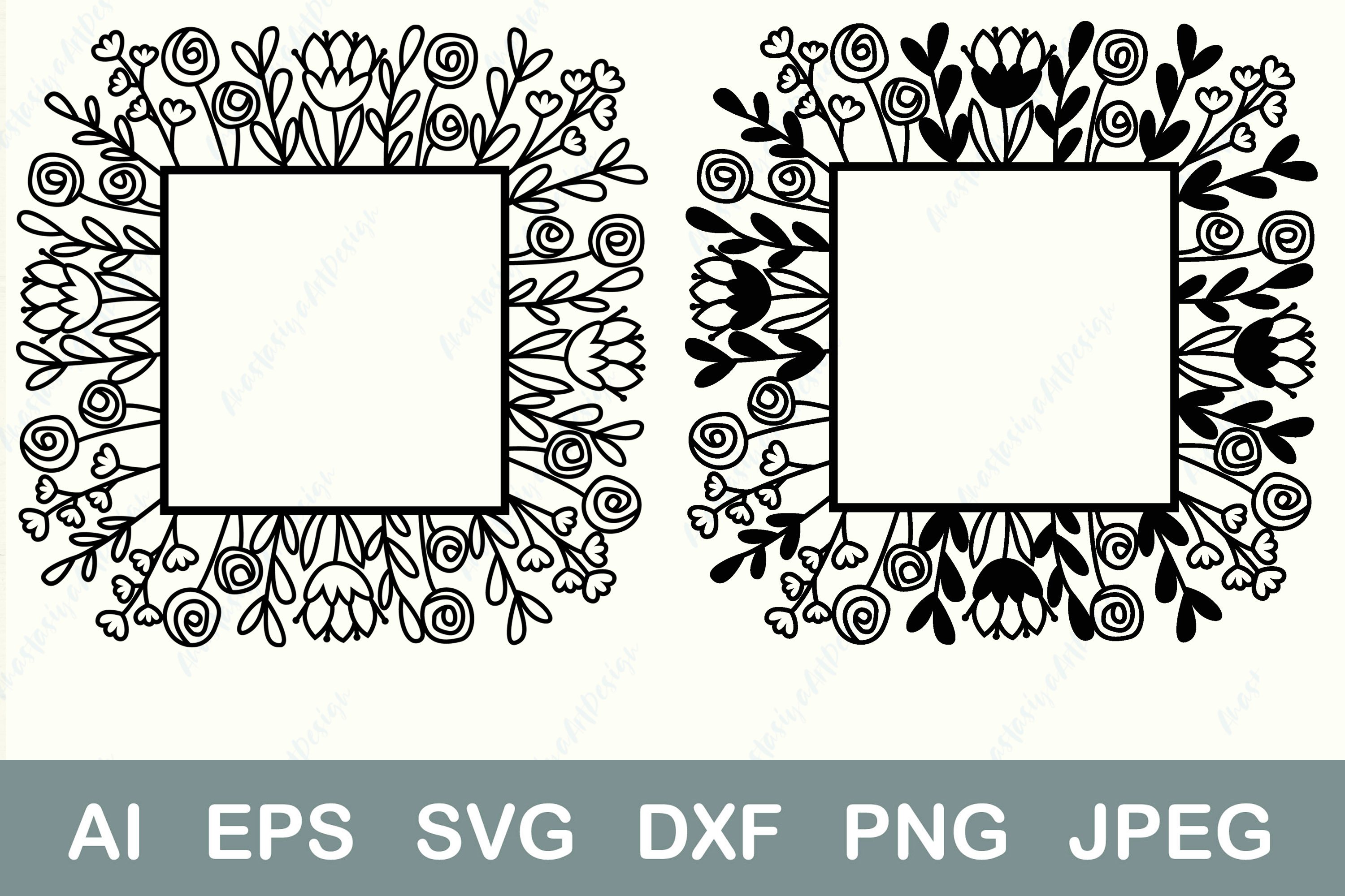 Floral monogram frame svg, Flower border dxf, Wreath bundle (740199 ...