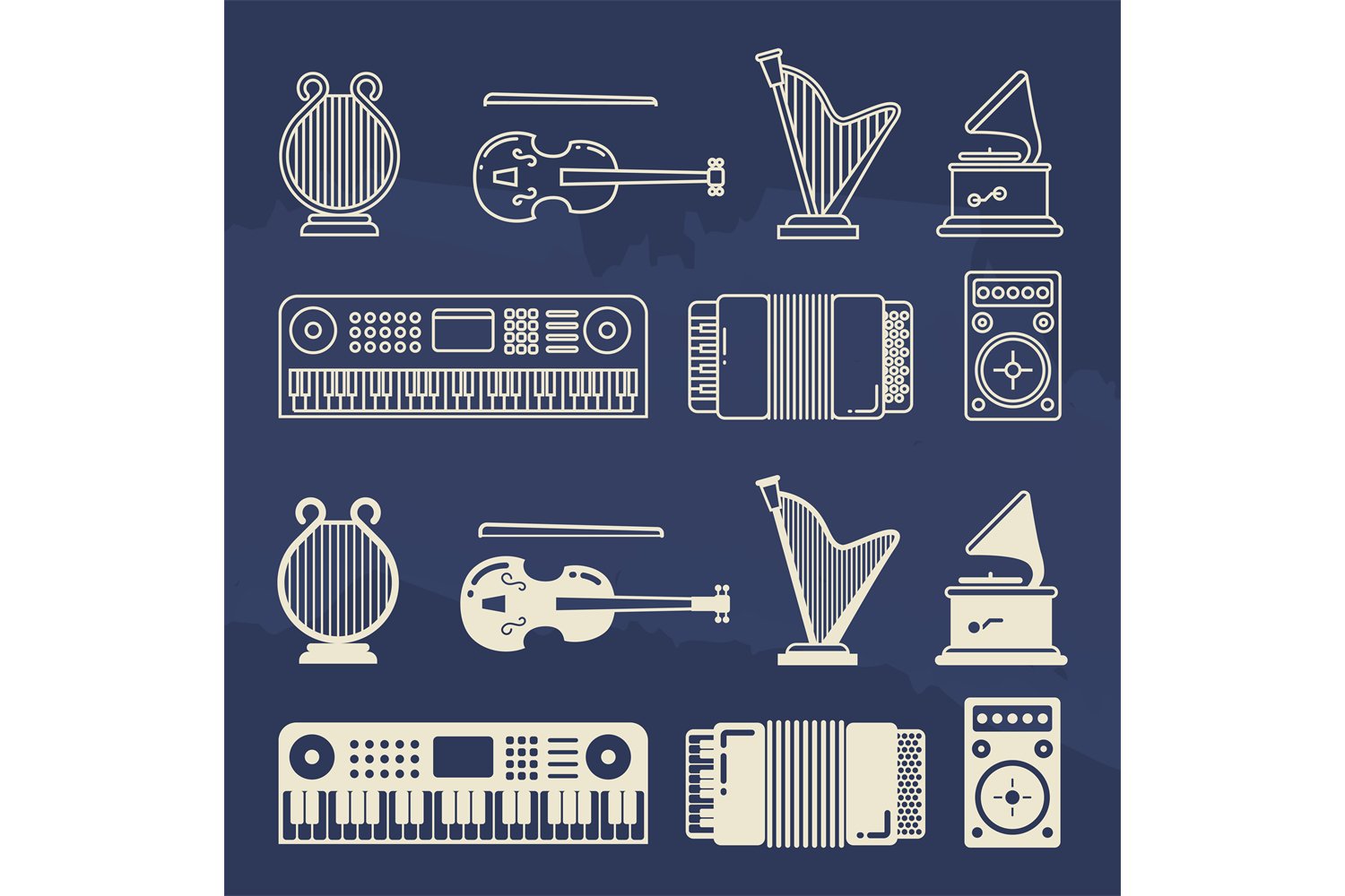 Line and silhouette classic music instruments icons (900304) | Icons ...