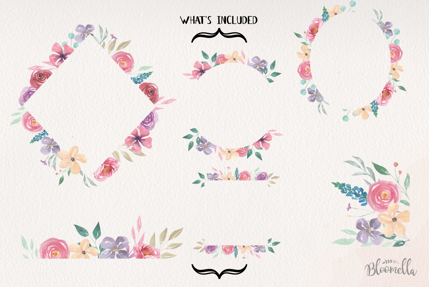 Watercolor 6 Frames Set Flowers Borders Spring Summer