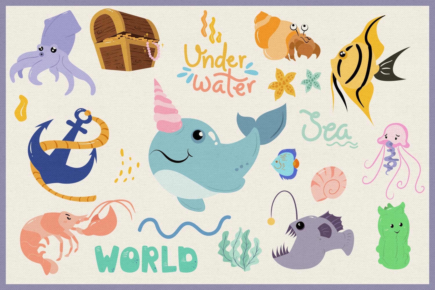Underwater World 65 Vector Clipart & Seamless Patterns