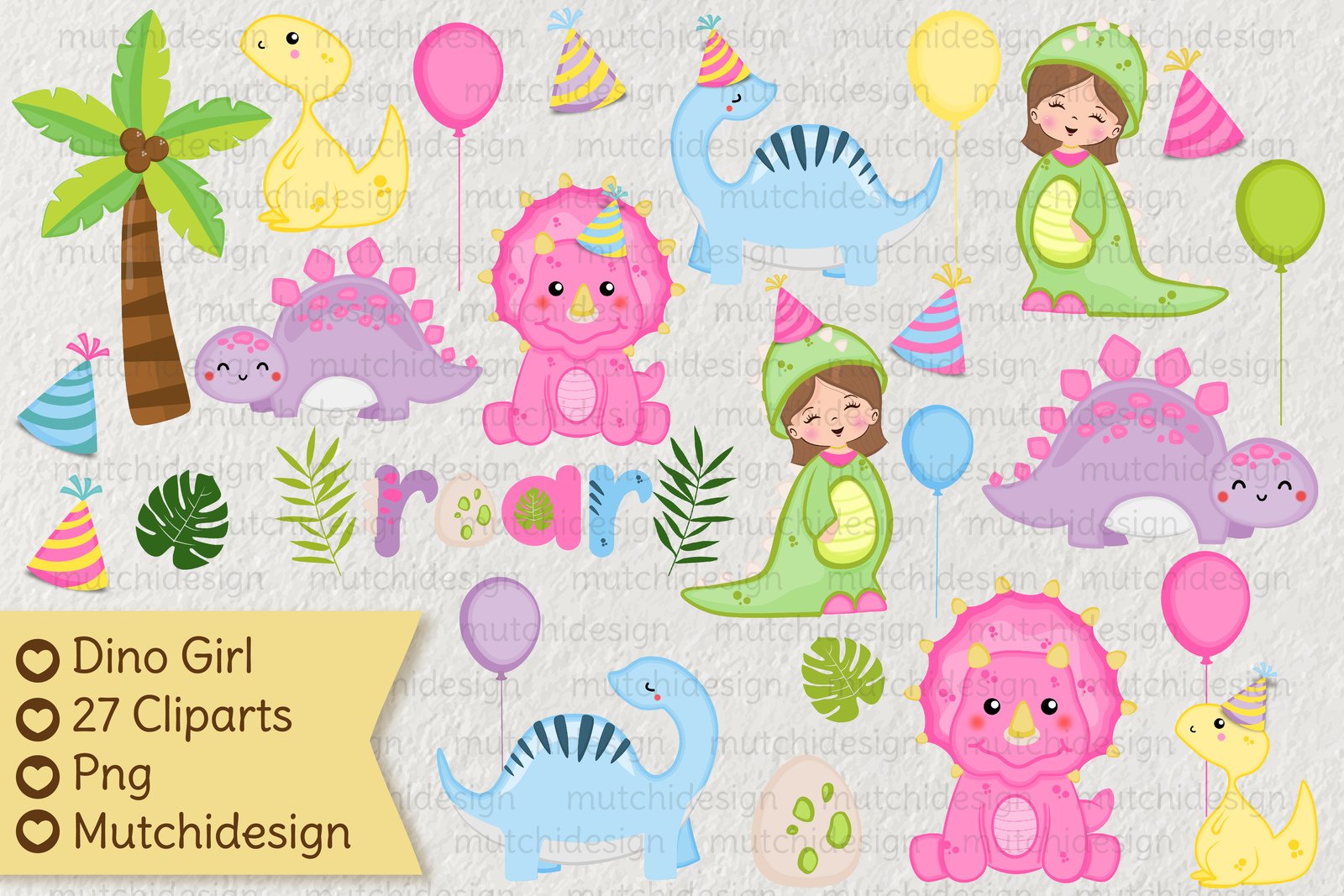 Dinossaur Girl Cliparts (433214) | Illustrations | Design Bundles