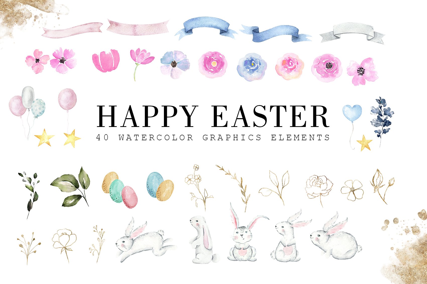 Happy Easter|Watercolor Elements clipArt (236789) | Illustrations ...