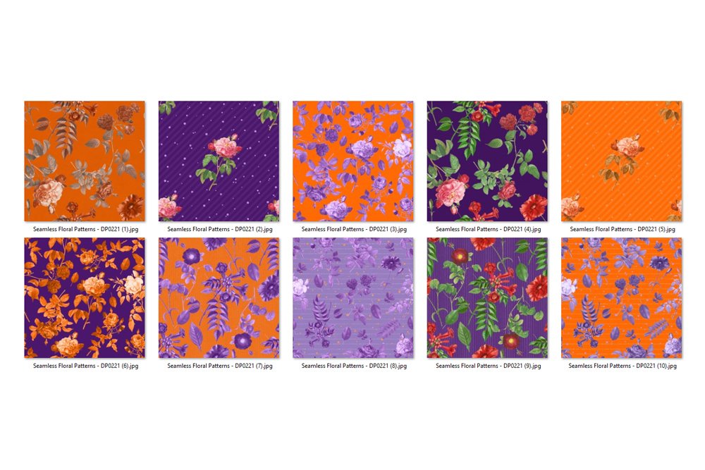 Vintage Floral Seamless Patterns - Purple & Orange (362665) | Patterns ...